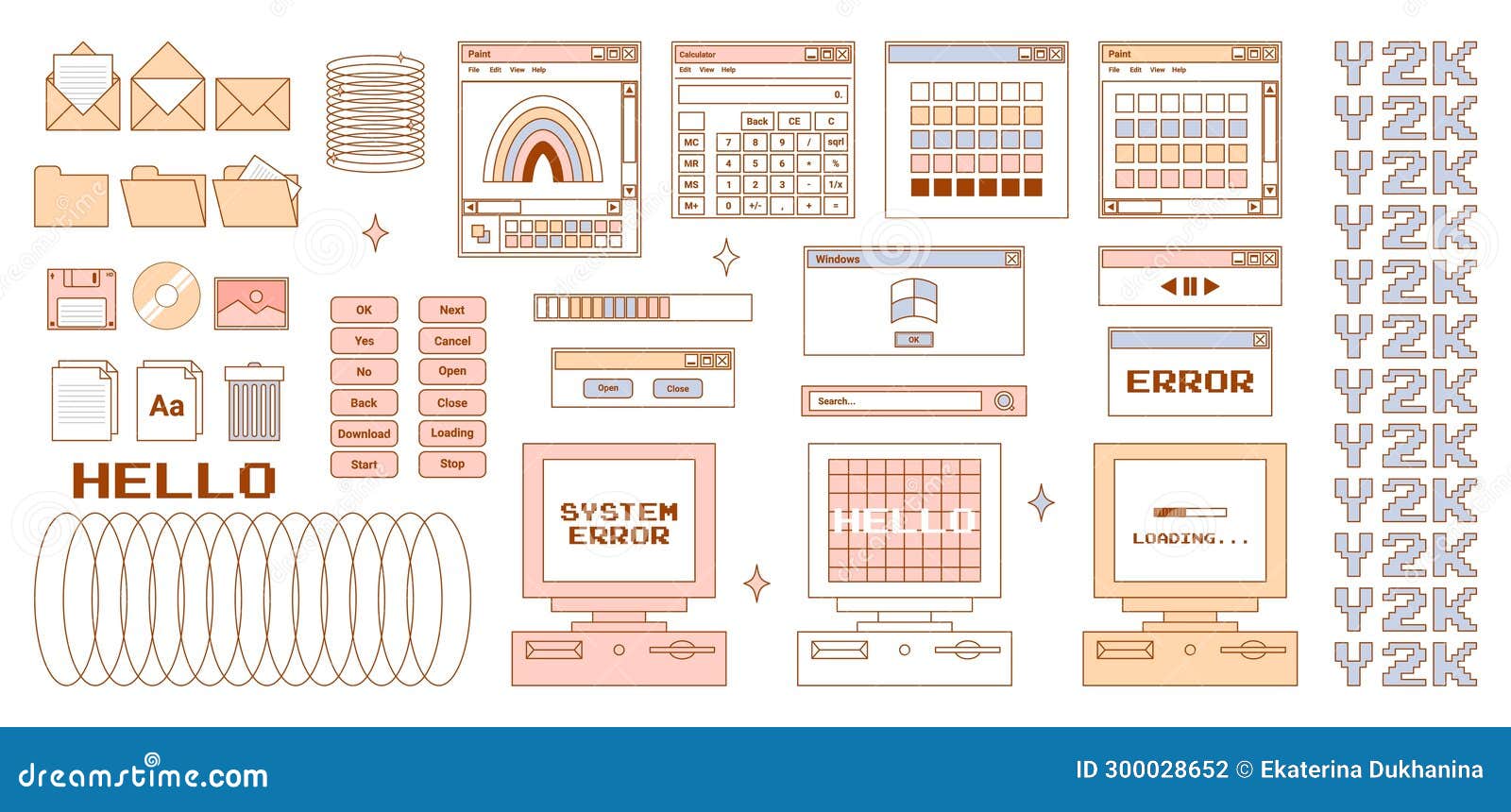 User Interface Y2k Stickers. Retro Icon Browser, Buttons, Screen Computer, Folder, File ...