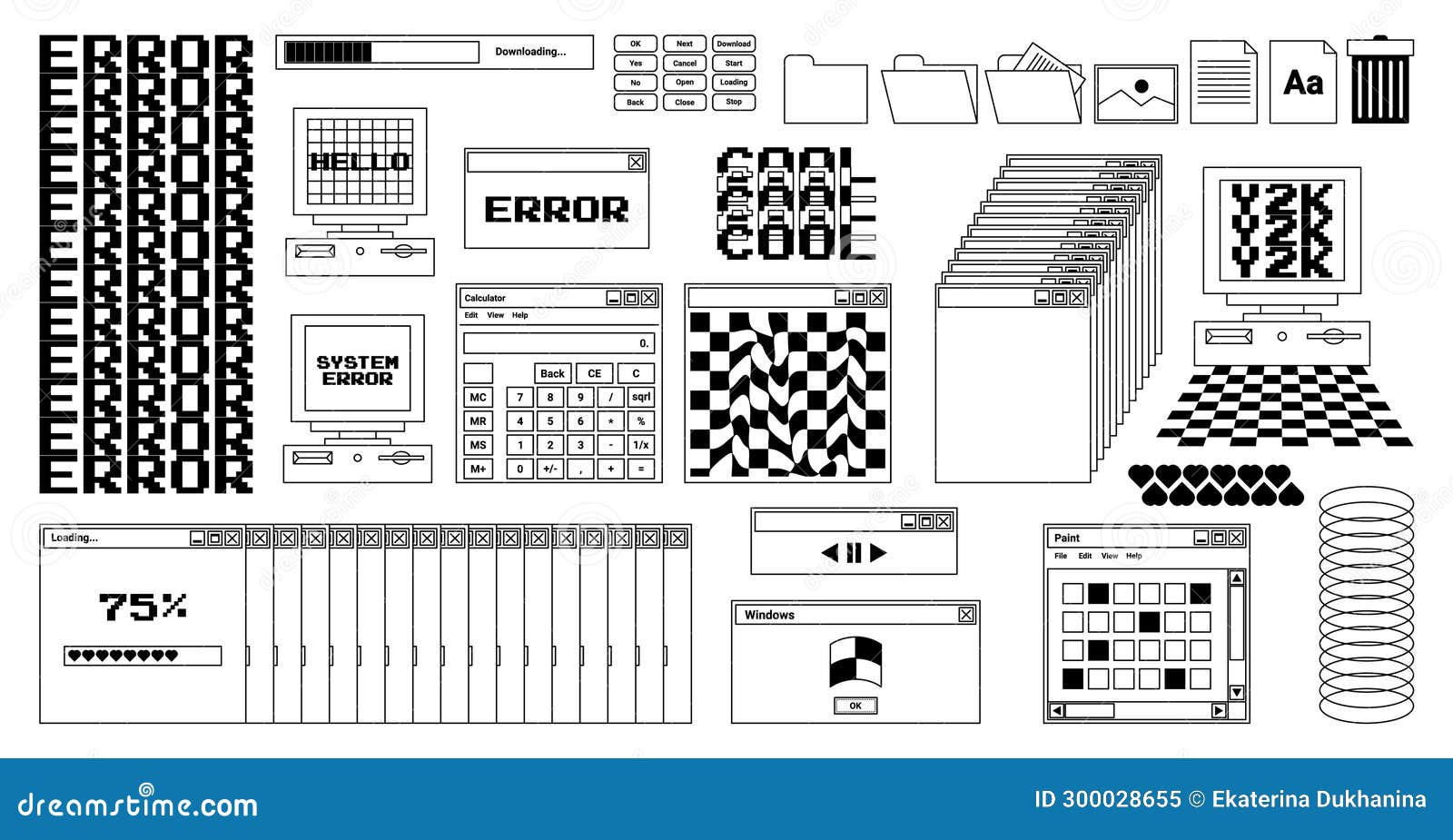 User Interface Y2k Stickers. Retro Icon Browser, Buttons, Screen ...