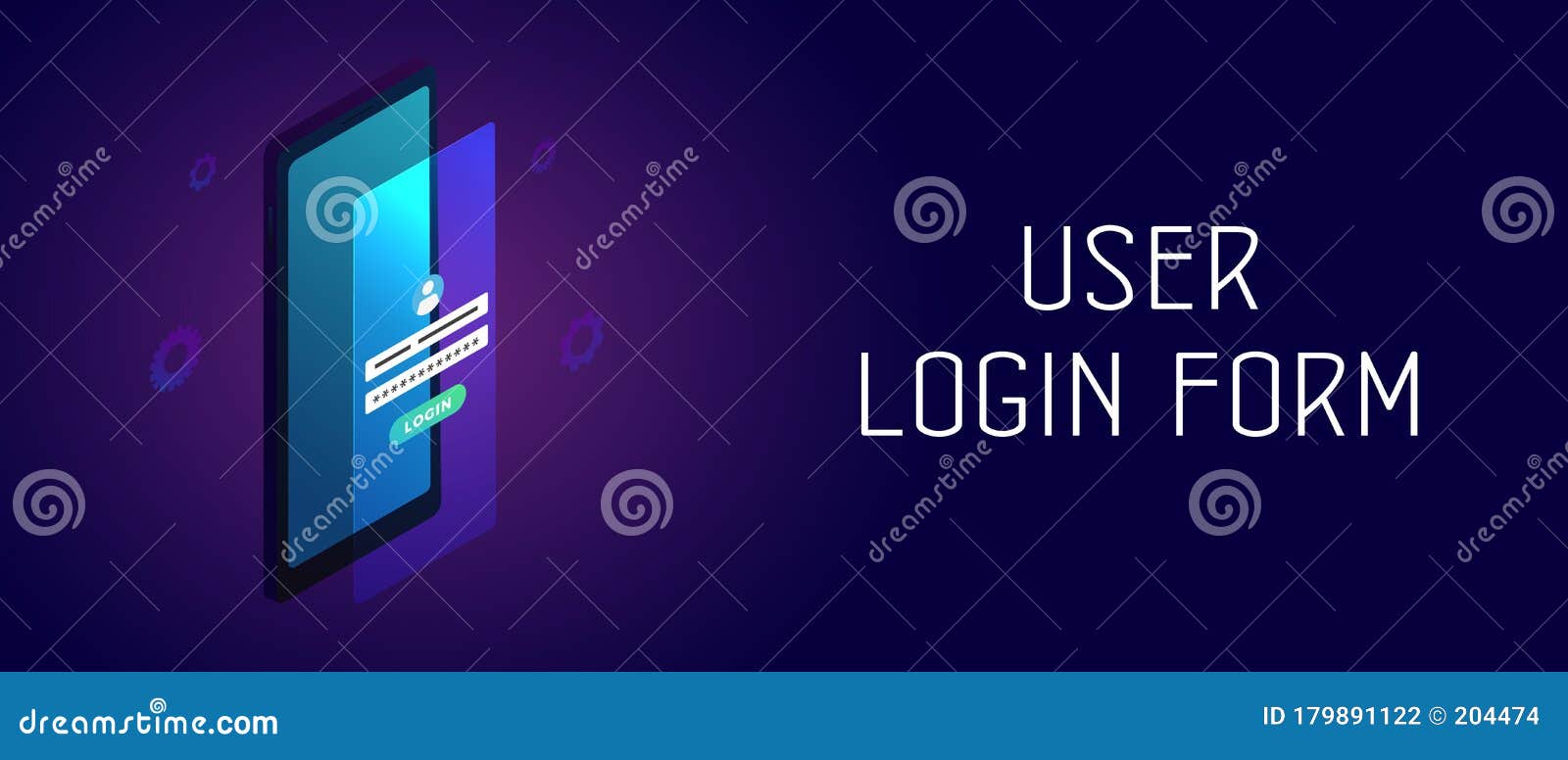 User Login Form on Mobile Phone Screen. Isometric Smartphone with Blue ...