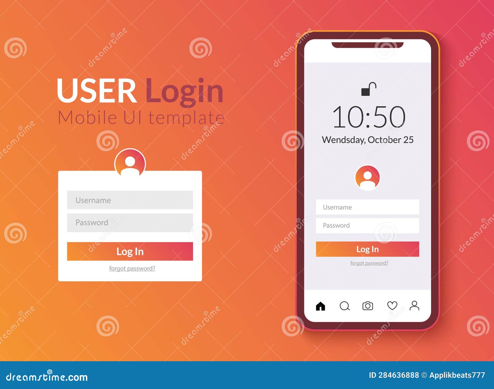 User Login Interface Smartphone Template. Mobile Phone Login Ui Clean ...