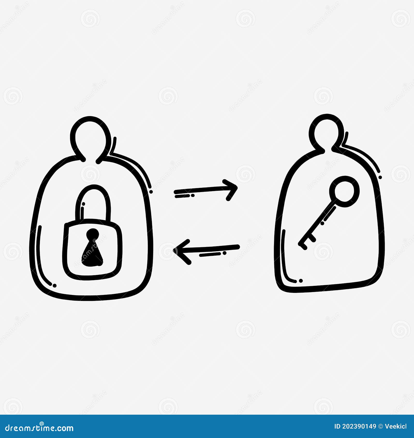 User Login and Key Exchange Doodle Vector Icon. Drawing Sketch ...