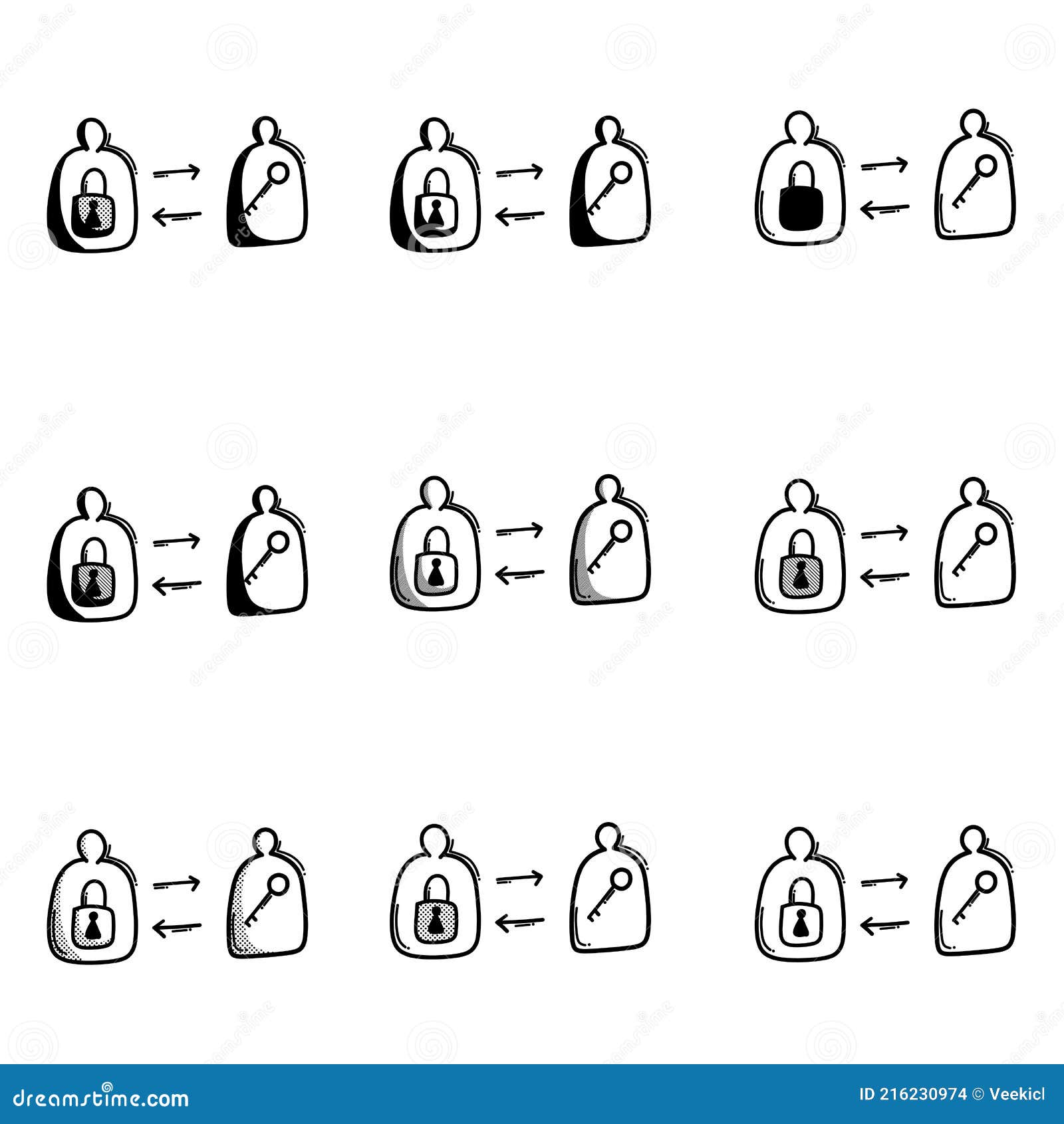 User Login and Key Exchange Doodle Vector Icon. Drawing Sketch ...