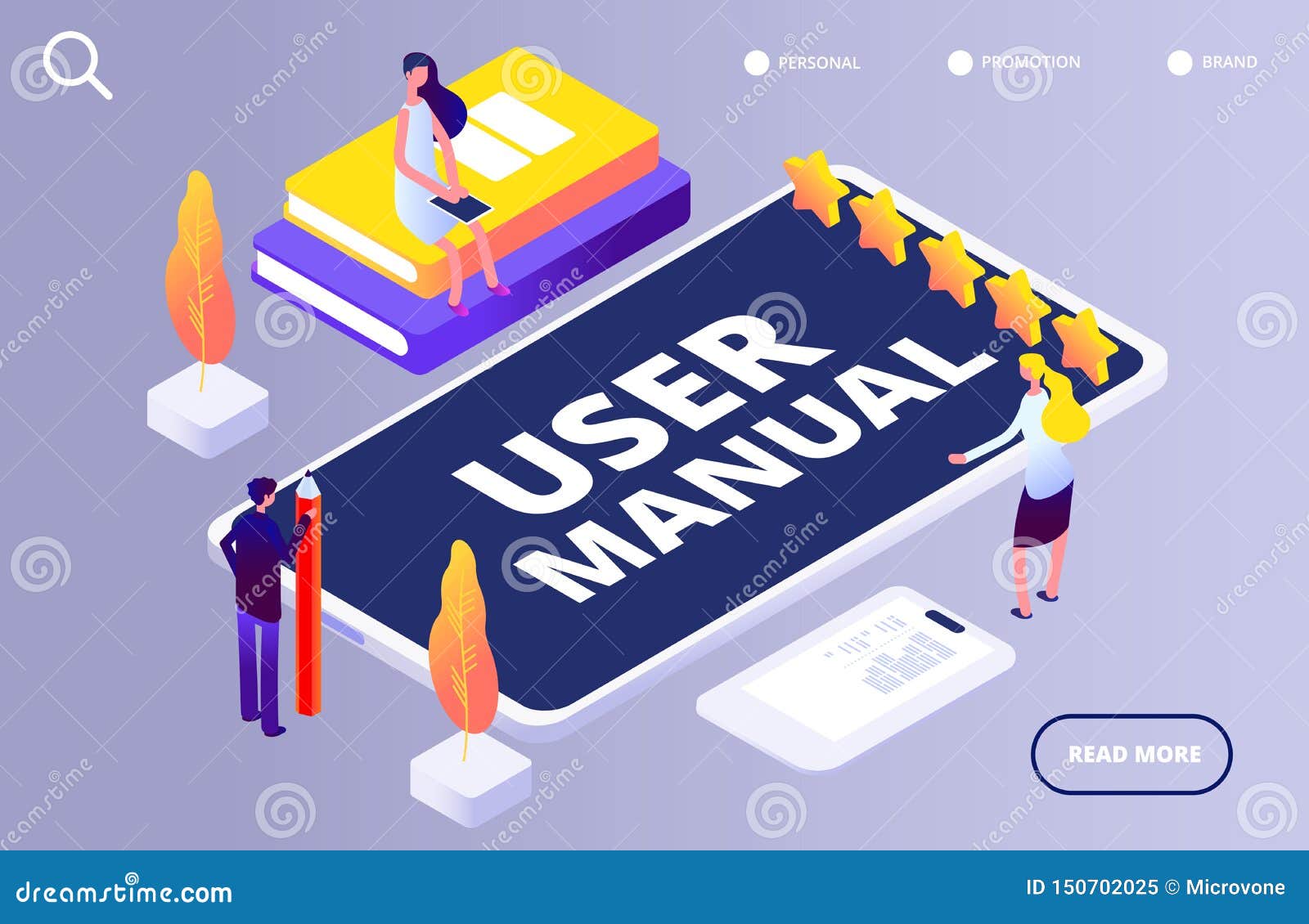 User Manual Concept. People with Guide Instruction on Smartphone App ...