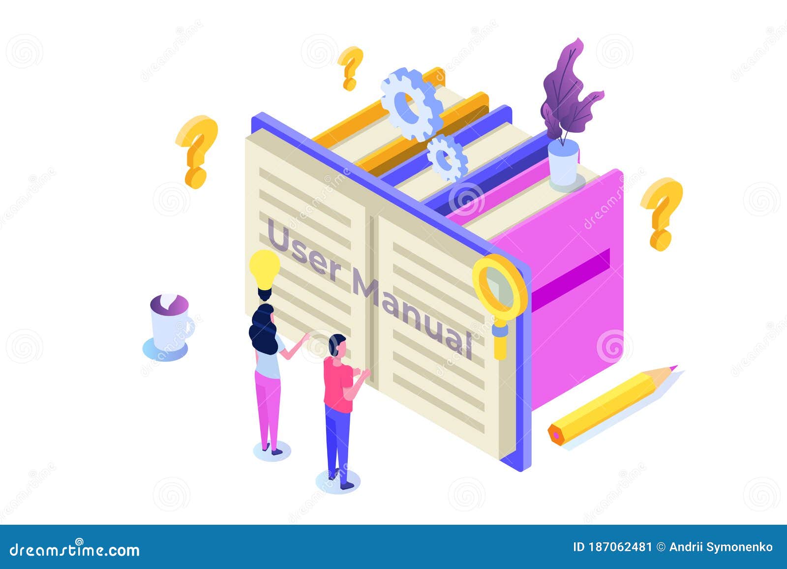 User Manual Isometric Concept. People with Guide Instruction are ...