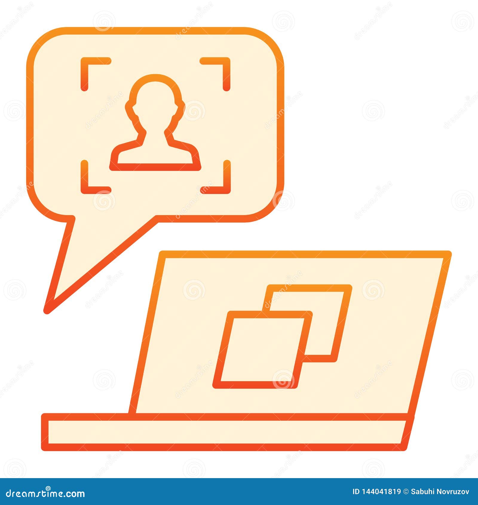 User Message on Laptop Flat Icon. Feedback Customer Orange Icons in ...