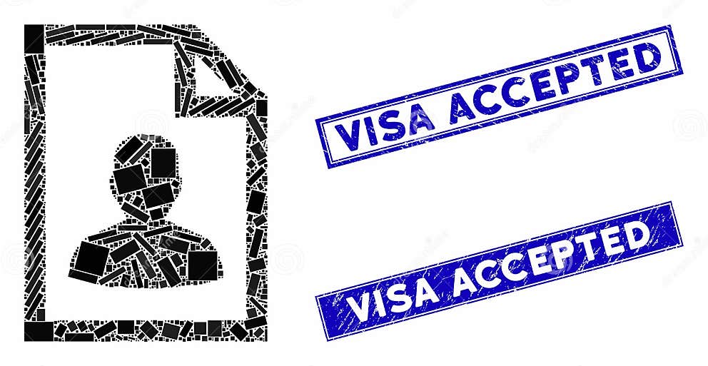 User Page Mosaic and Distress Rectangle Visa Accepted Stamp Seals Stock ...