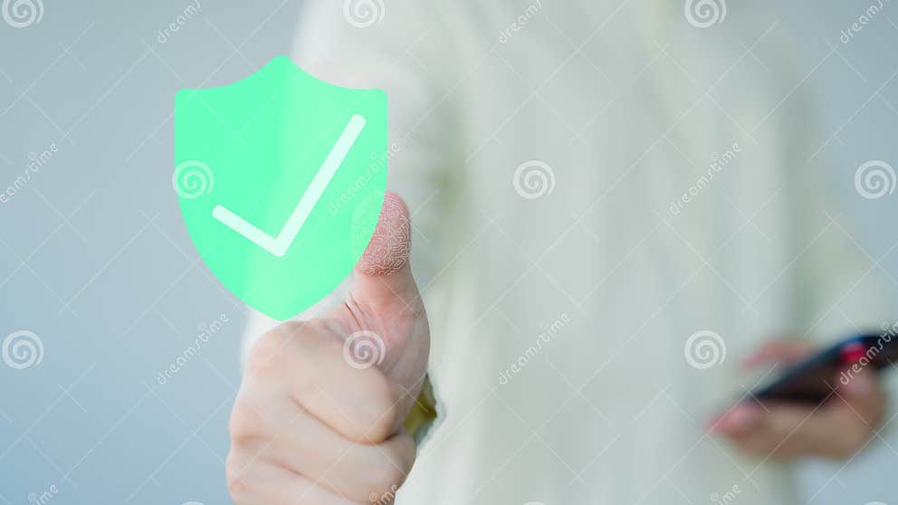 User is Pressing Identity Proofing Icon for Security Protection Systems ...