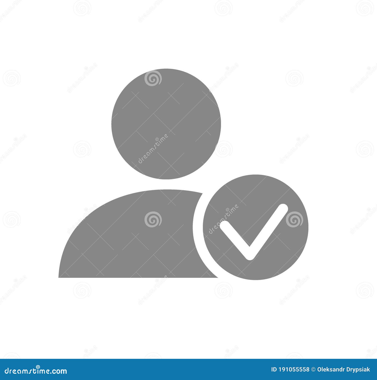 User Profile with Tick Checkmark Grey Icon. System Verification ...