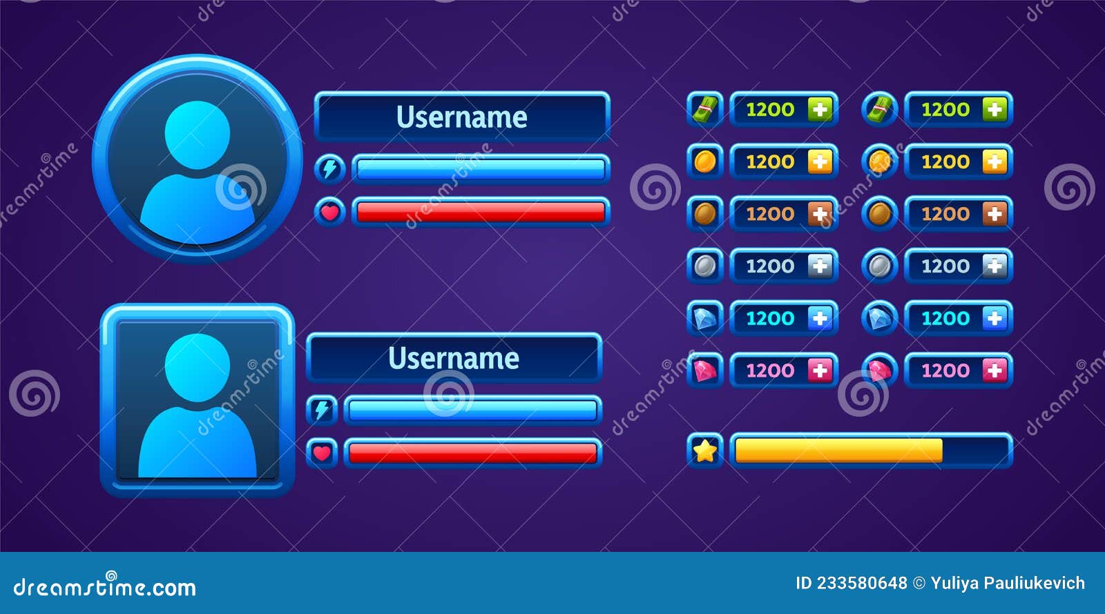 User Profile Ui Game Elements with Avatars Stock Vector - Illustration ...