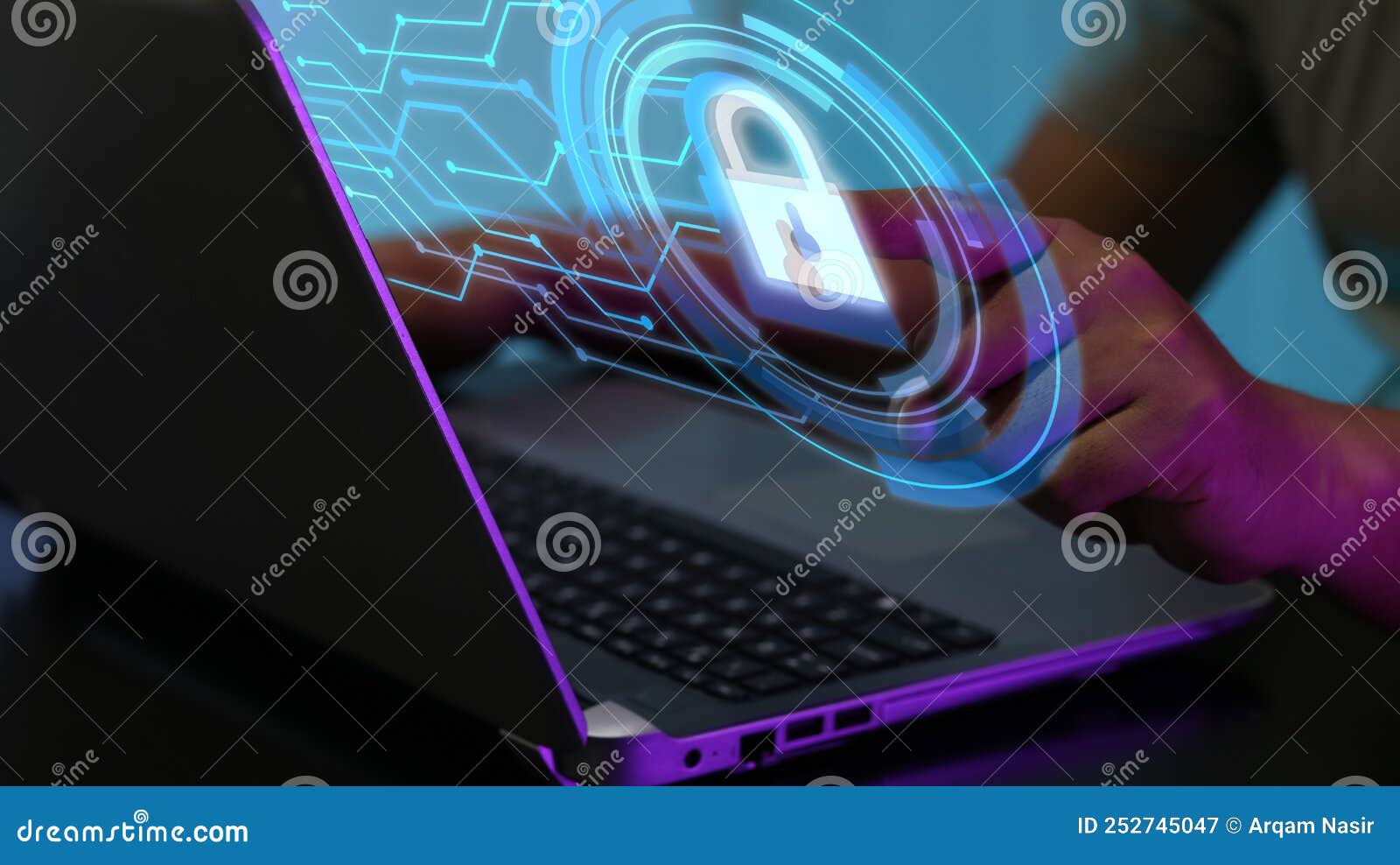 User Push the Lock Button To Unlock the System Om Virtual Screen. Stock ...