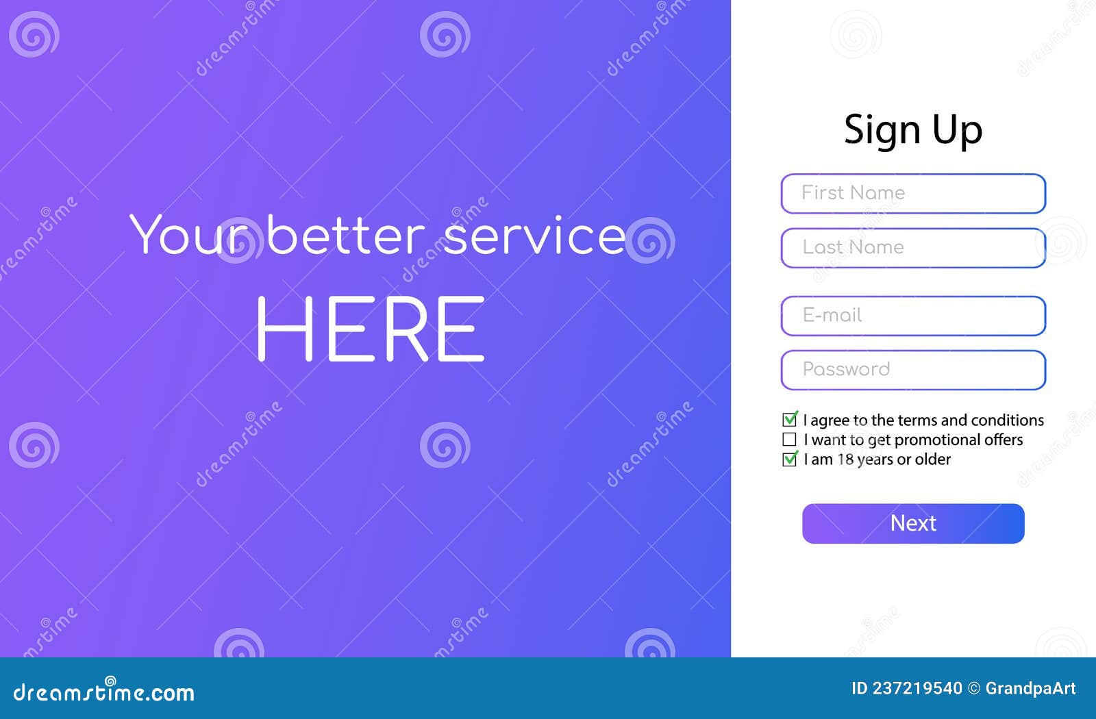 User Registration Form for the Website. the User Interface Template ...