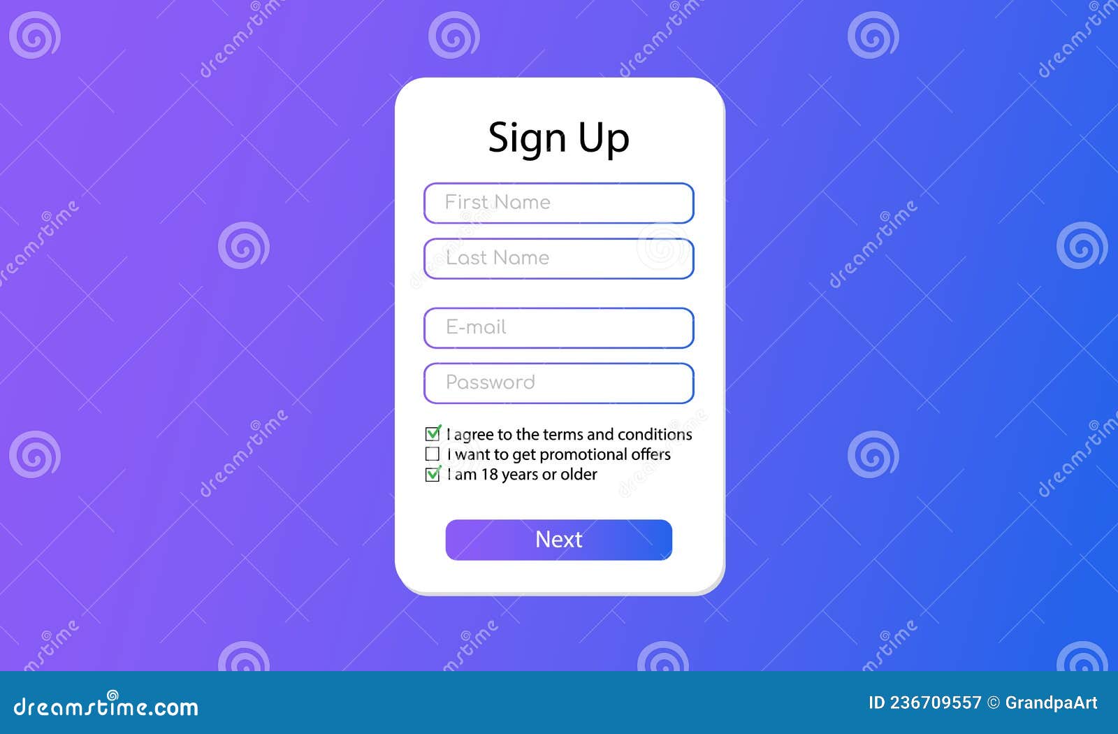 User Registration Form for the Website. the User Interface Template ...