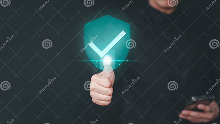 User Showing on Hand Identity Proof Icon for Security Protection System ...