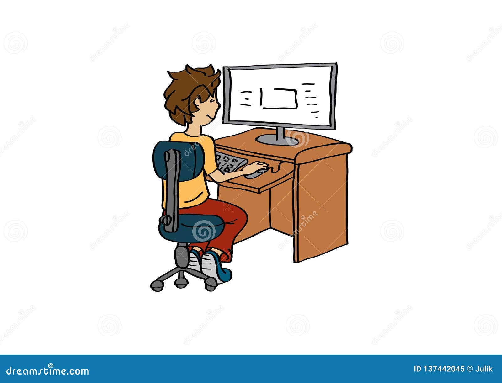 User Sitting at the Computer Stock Vector - Illustration of online ...