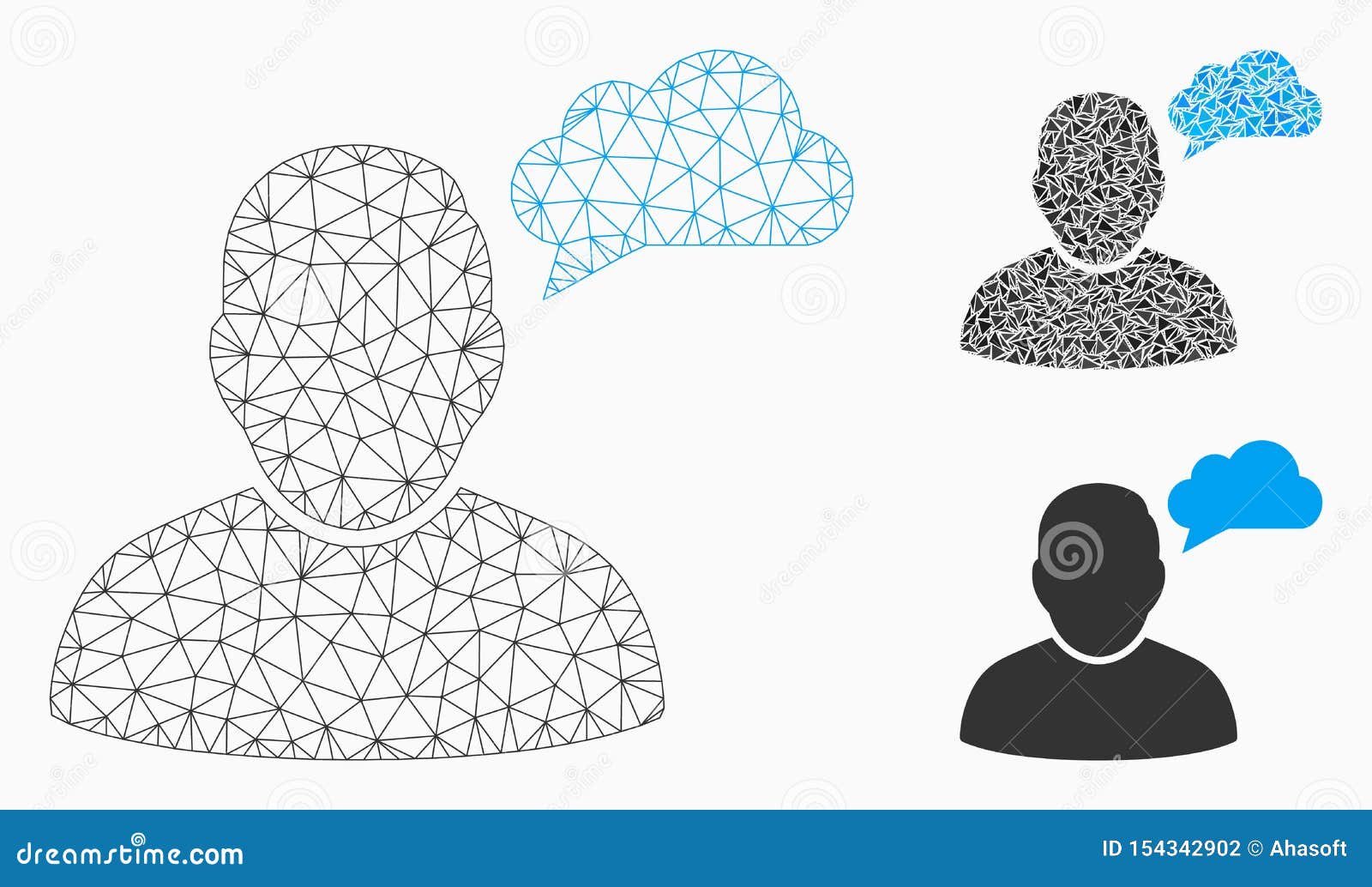 User Thinking Cloud Vector Mesh 2D Model and Triangle Mosaic Icon Stock ...