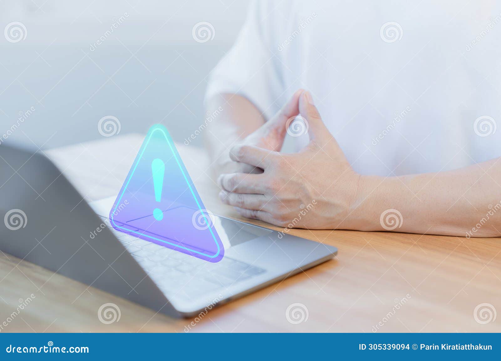 User Use a Computer Laptop with Caution Warning Sign for Notification ...