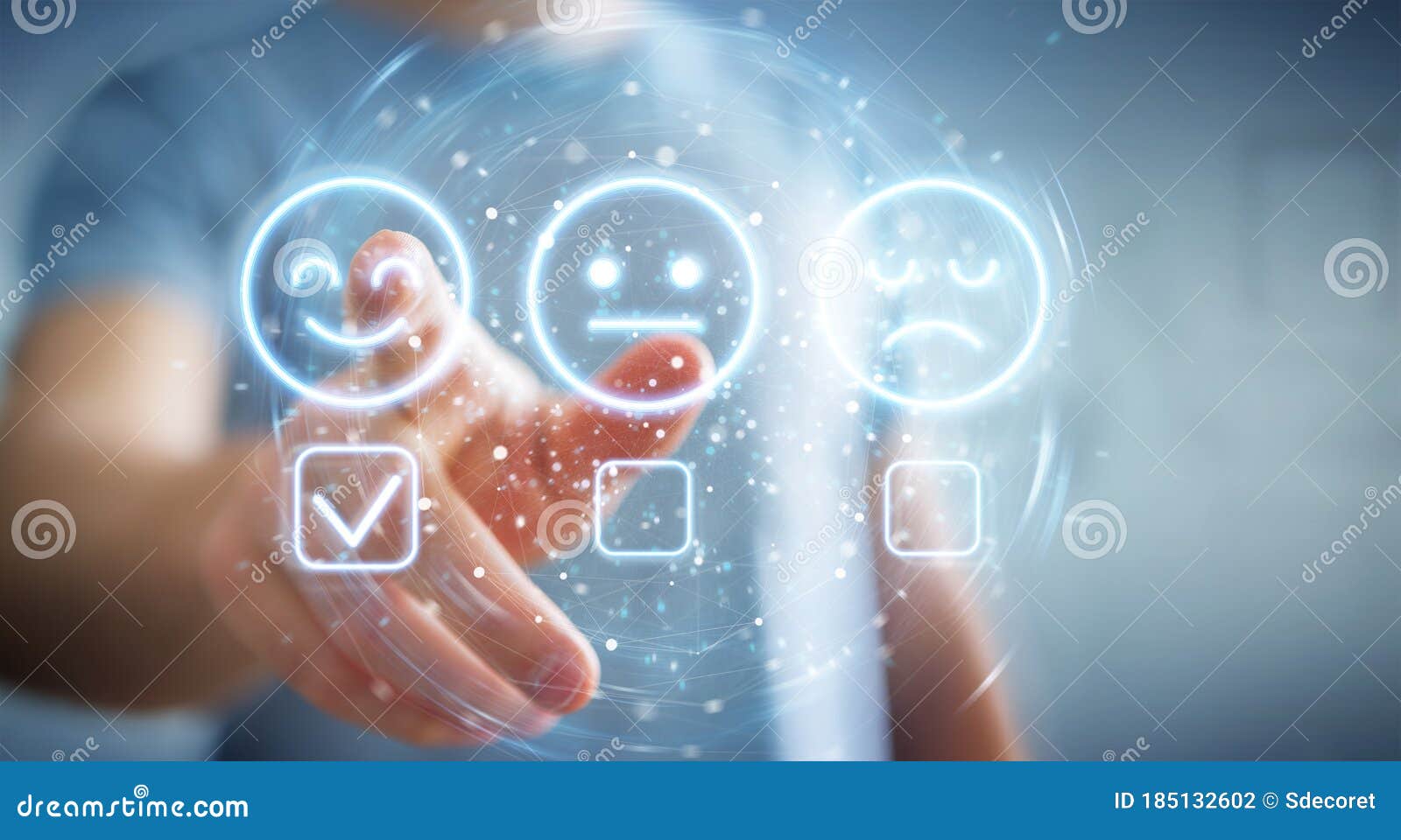 User Using Customer Satisfaction Rating Interface 3D Rendering Stock ...