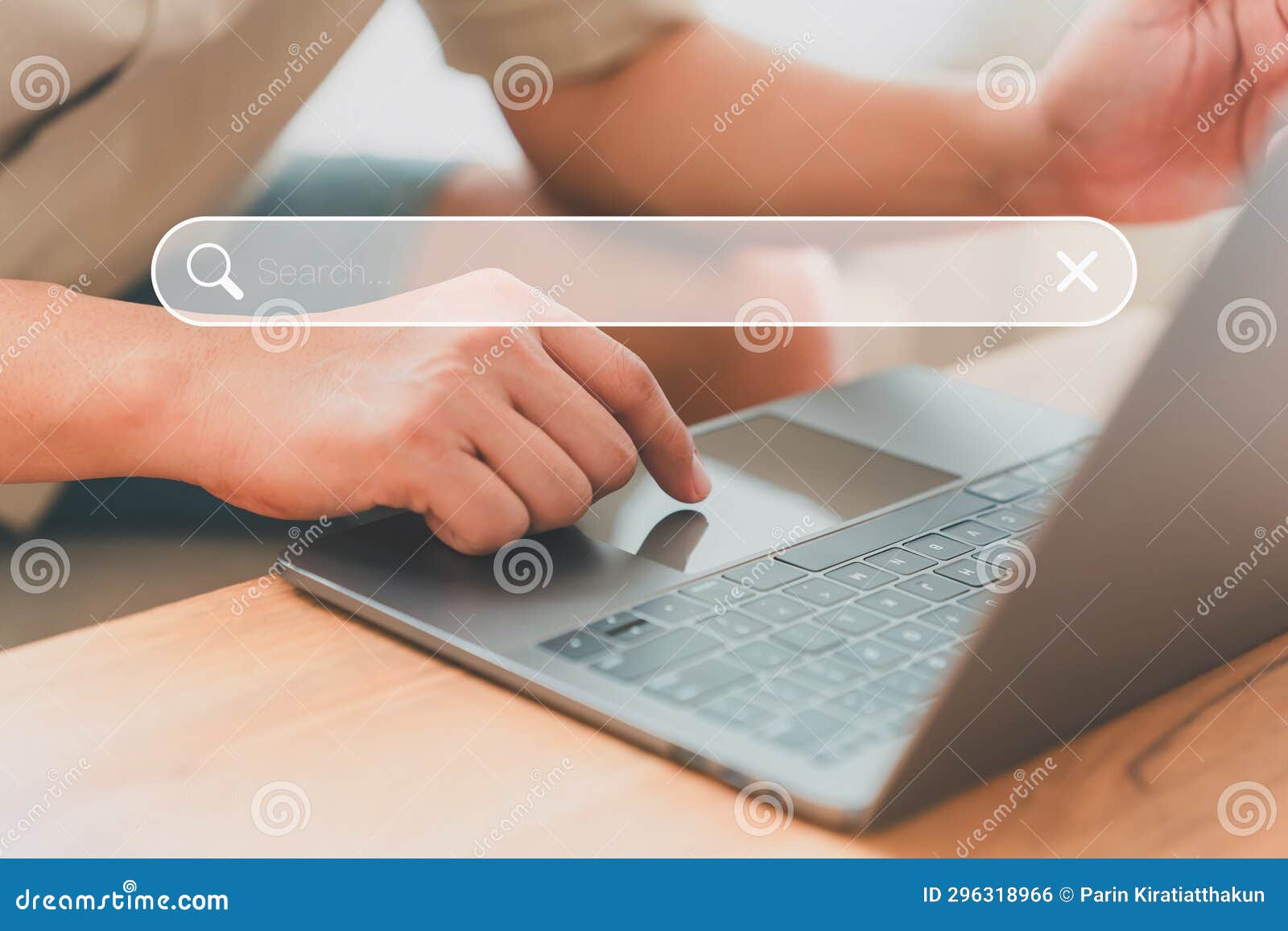 User Working with a Laptop Computer on Table in Office. Search Engine ...