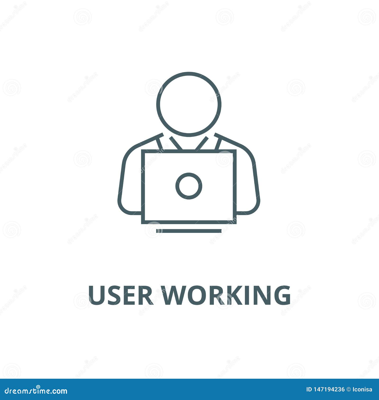 User Working on Laptop Vector Line Icon, Linear Concept, Outline Sign ...