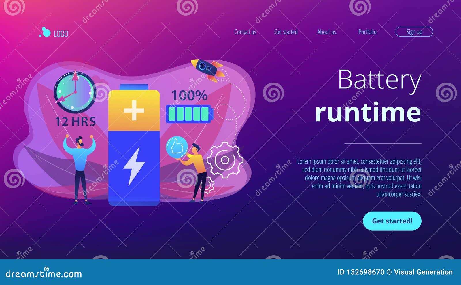 Battery Runtime Concept Landing Page. Stock Vector - Illustration of ...