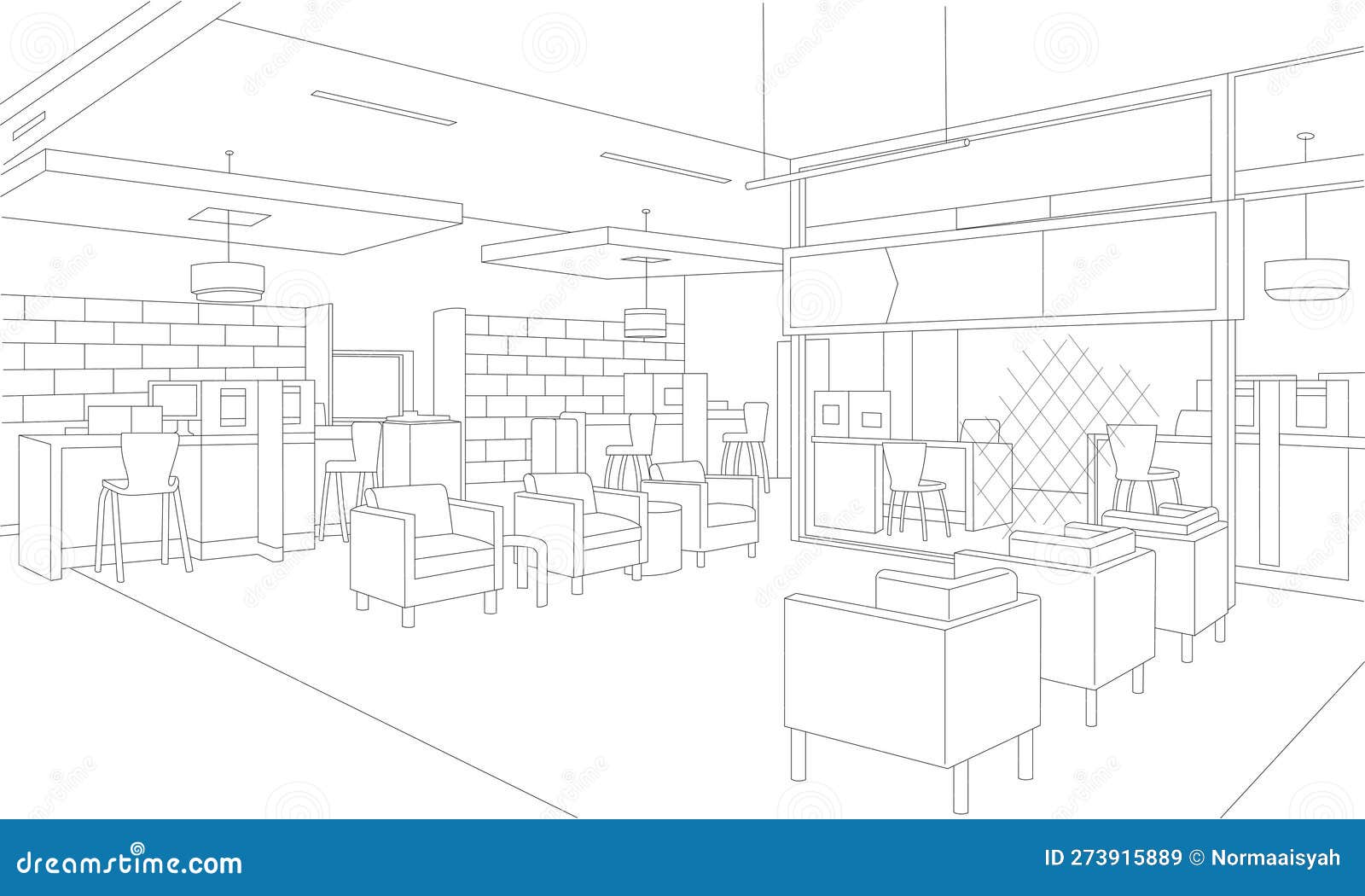 Modern Minimalist Public Office Lobby Vector Line Art Illustration ...