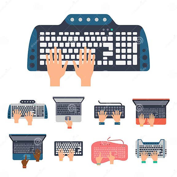 Users Hands on Keyboard and Mouse of Computer Technology Internet Work ...