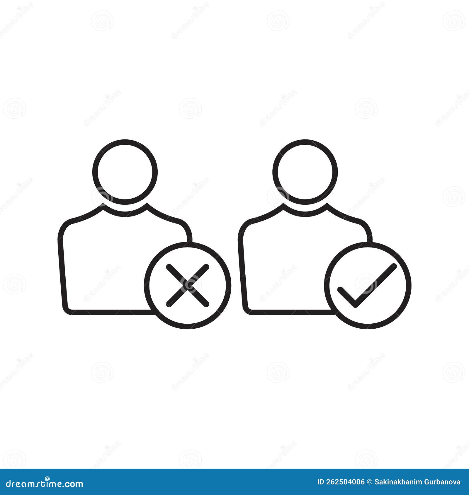 Users with Right and Wrong Sign Outline Icon Stock Illustration ...