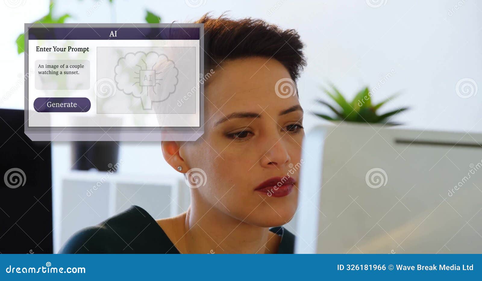 Using AI Software, Woman Generating Image Prompt on Computer Screen ...
