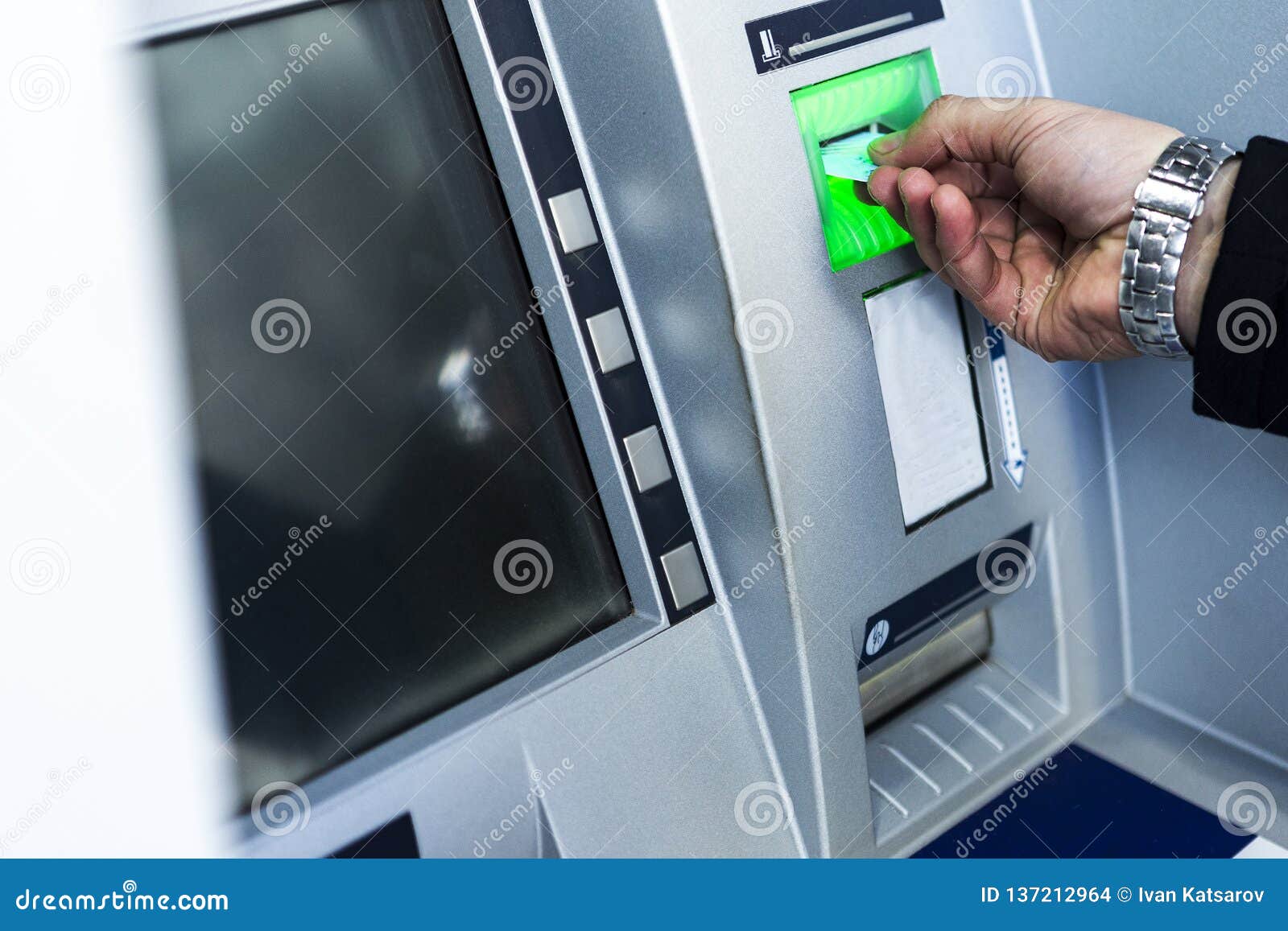 Withdrawing Money from an ATM. Stock Photo - Image of code, finance ...