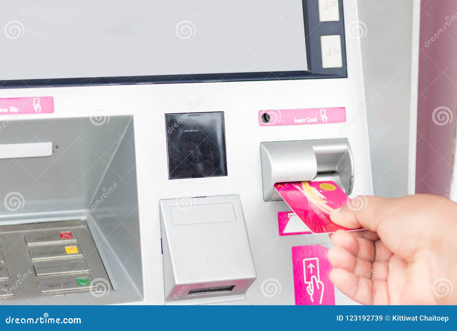 Using ATM machine stock image. Image of finger, credit - 123192739