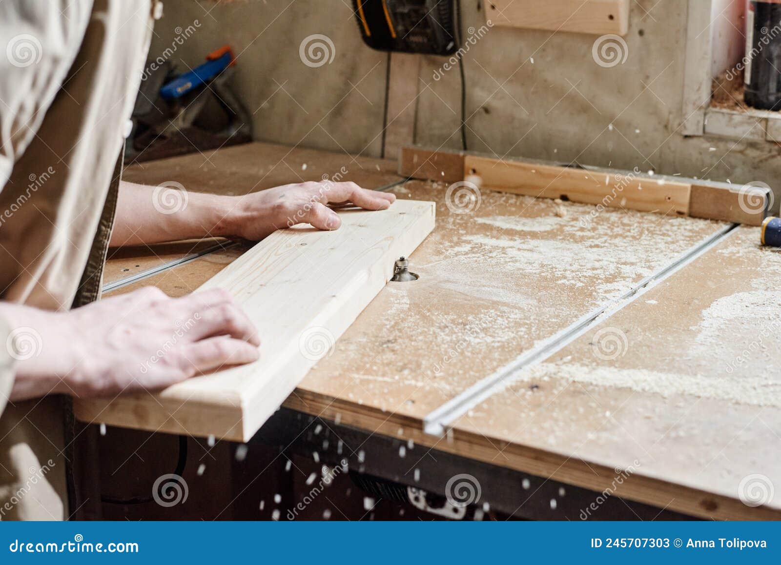Using Benchtop Router Table in Workshop Stock Image - Image of router ...