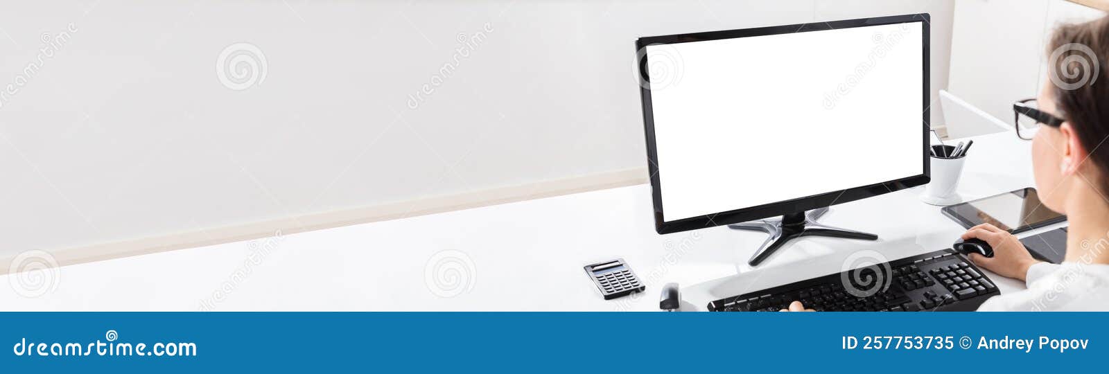 Using Blank Office Desktop Computer Stock Image - Image of digital ...