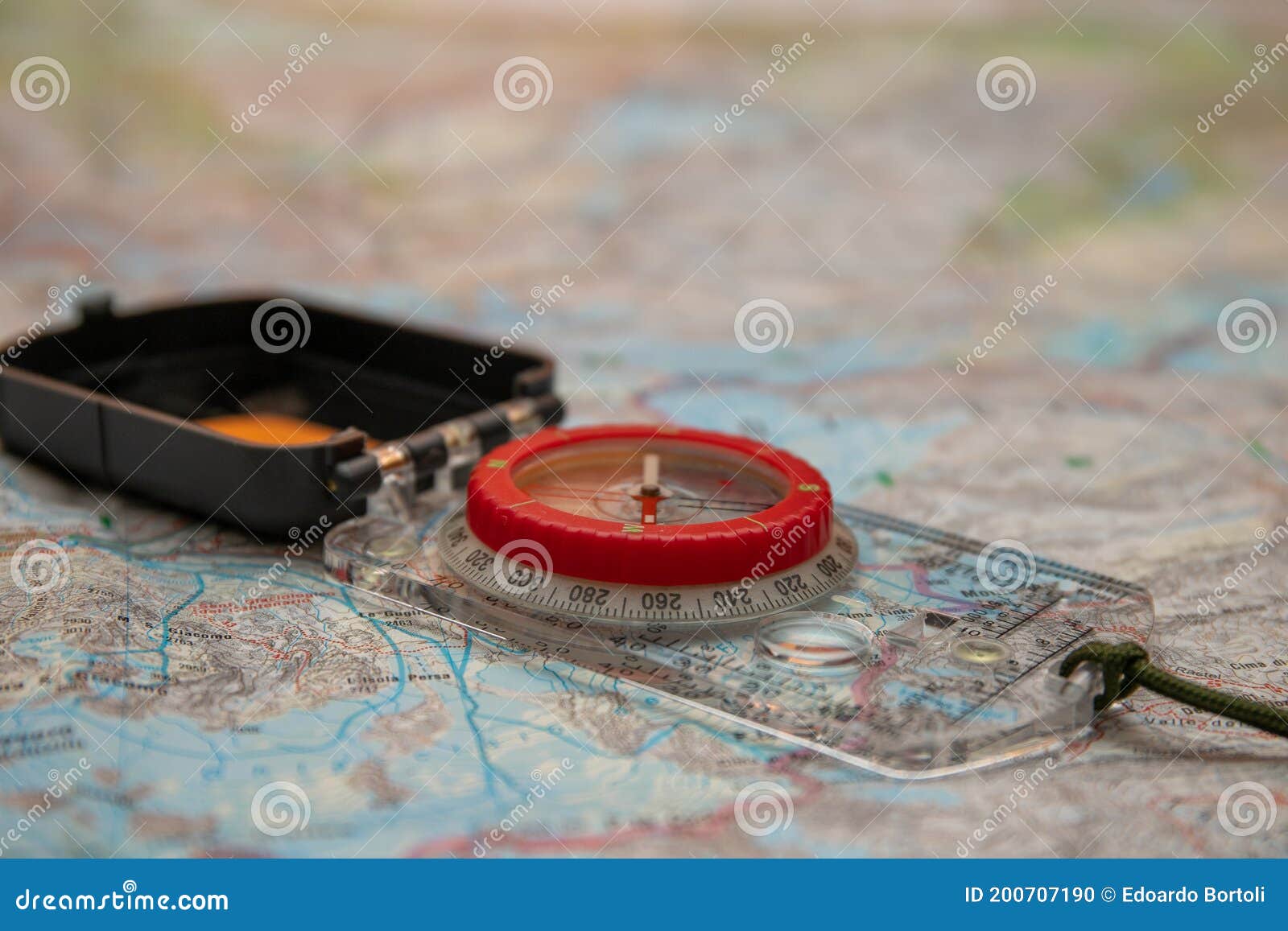 Map and Compass for Orienteering. Planning Concept Stock Photo - Image ...