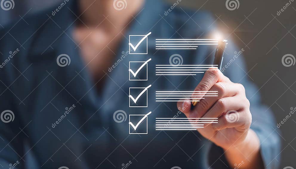 Using and Completing a Checklist, Featuring Elements Like Checkmarks, Lists, and Completed Tasks ...