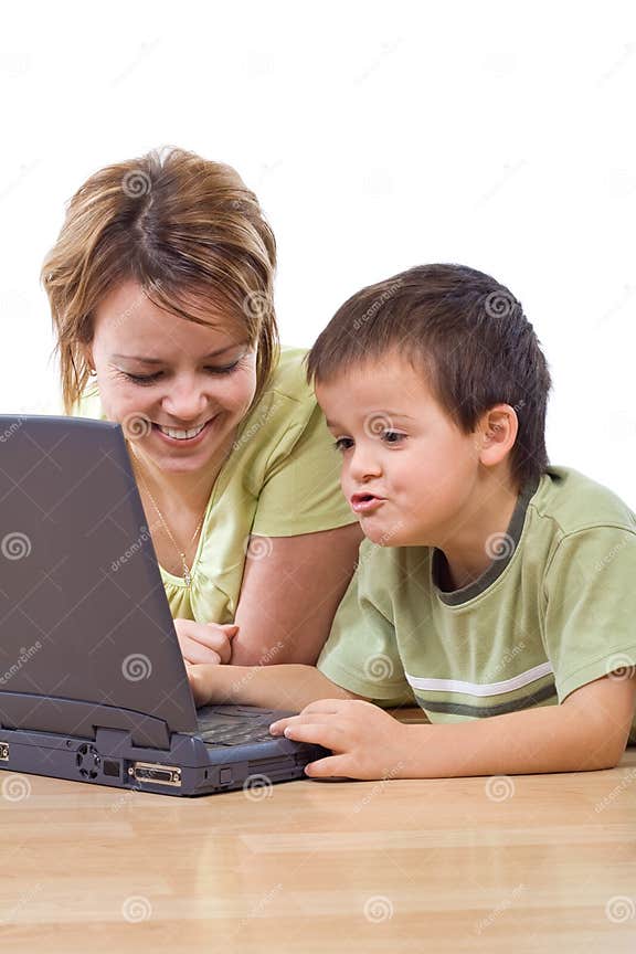 Using computer is fun stock photo. Image of little, preschool - 9305380