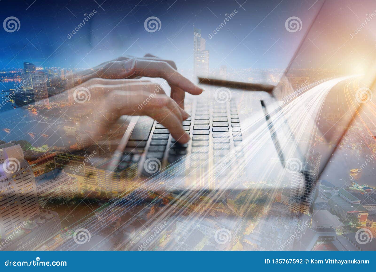 Using Computer Laptop with Overlay Fast Speed Stock Photo - Image of ...