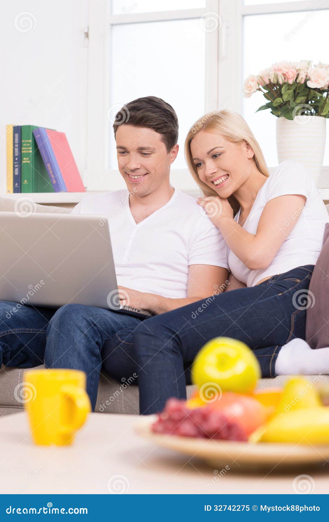 Using computer together. stock image. Image of female - 32742275