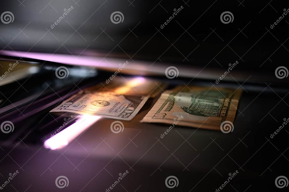 Using a Copy Machine To Print Forgery Currency. Stock Photo - Image of ...