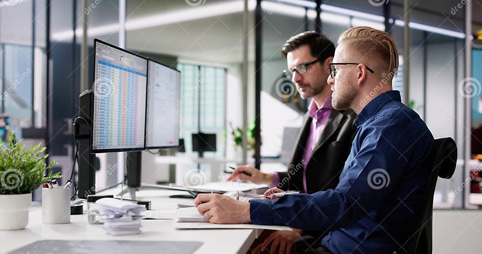 Using Corporate Invoice Spreadsheet Stock Photo - Image of bill ...