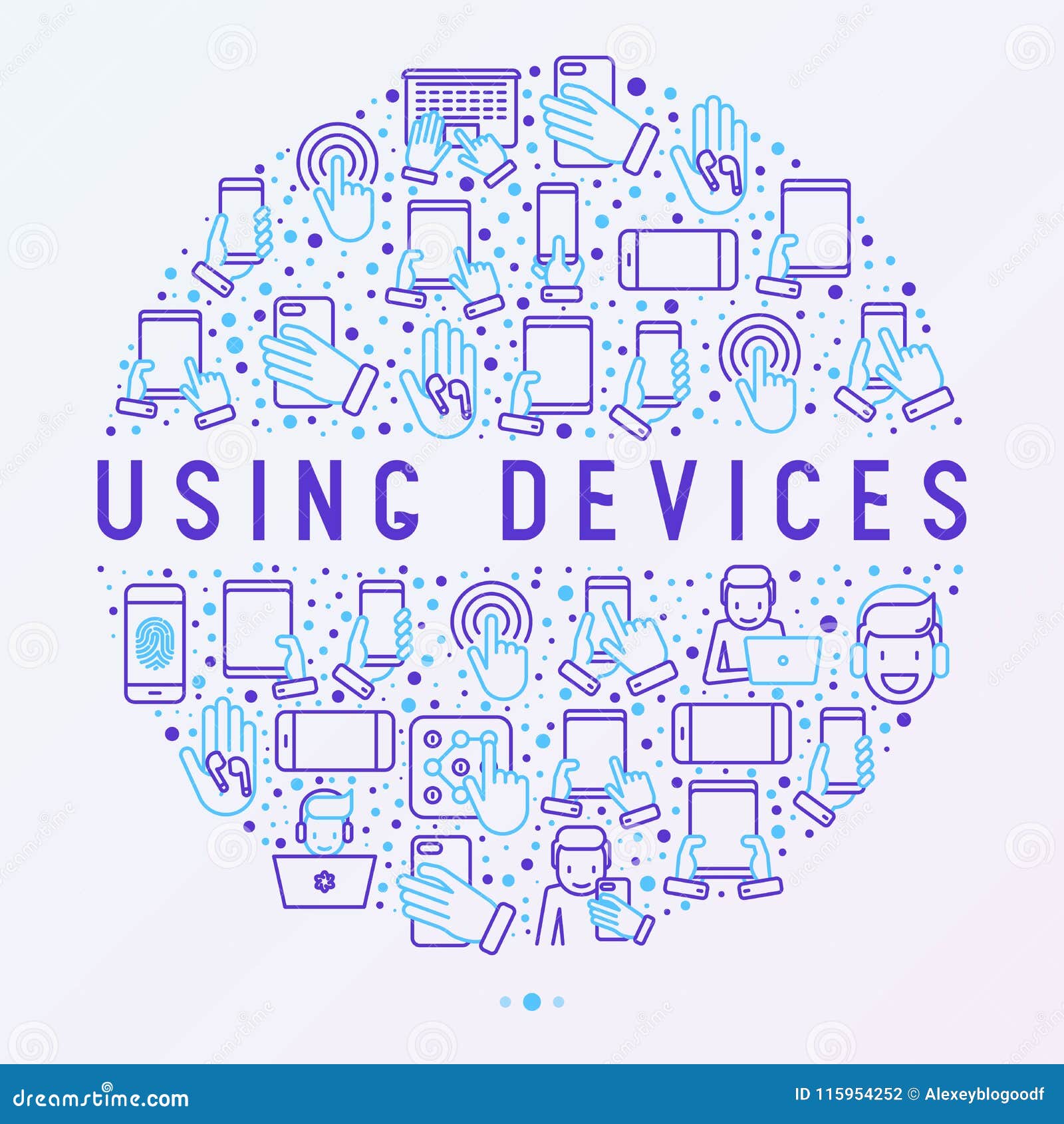 Using Devices Concept in Circle Stock Vector - Illustration of hand ...