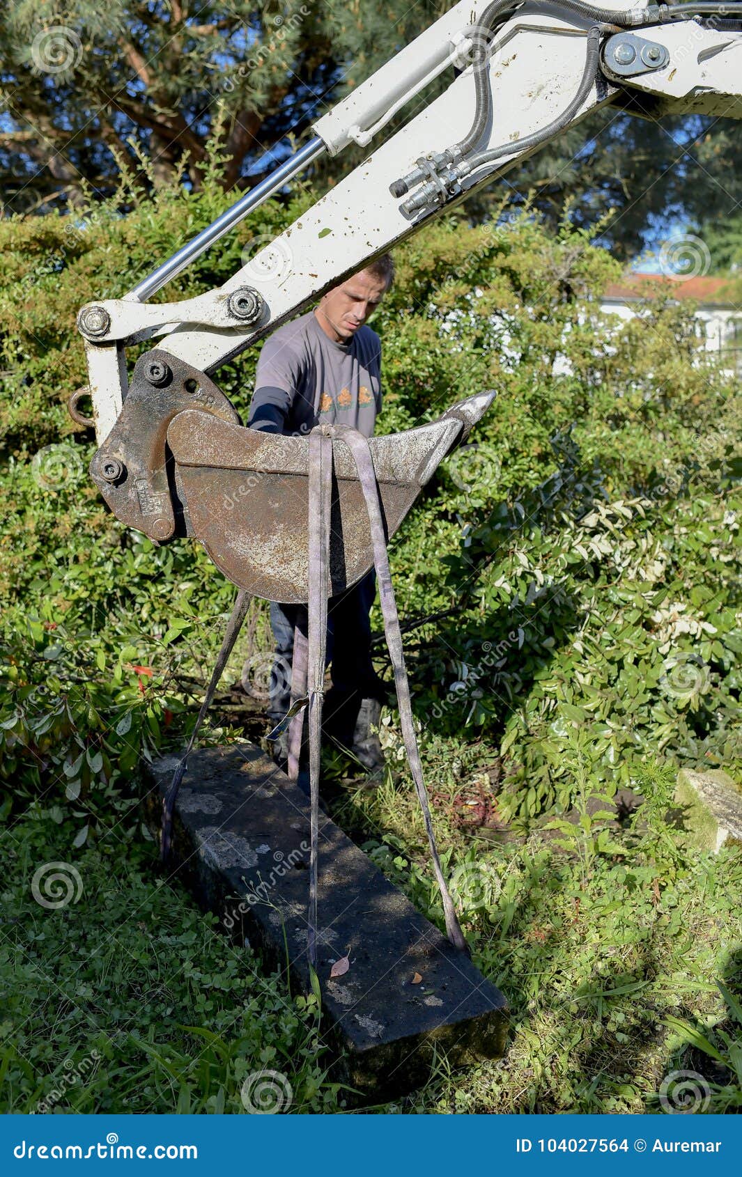Using digger in garden stock photo. Image of digger - 104027564