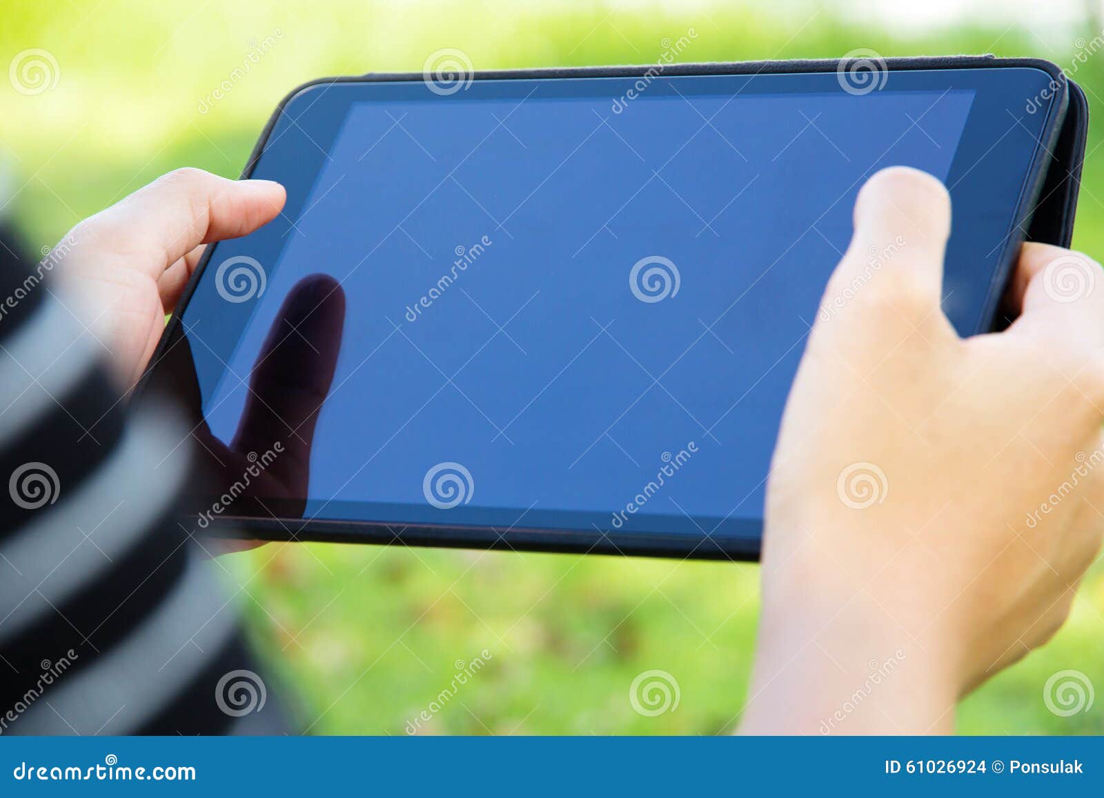 Using Digital Tablet Background Stock Photo - Image of finger ...