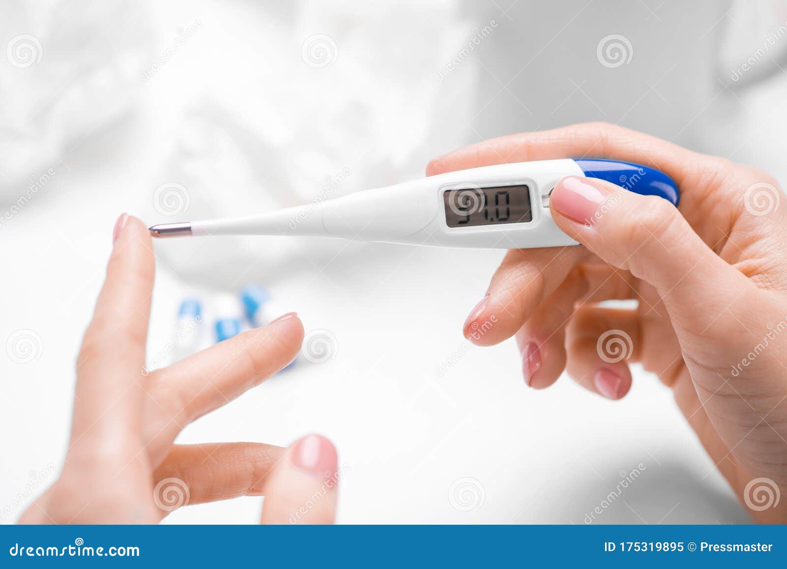 Using digital thermometer stock image. Image of medicine - 175319895