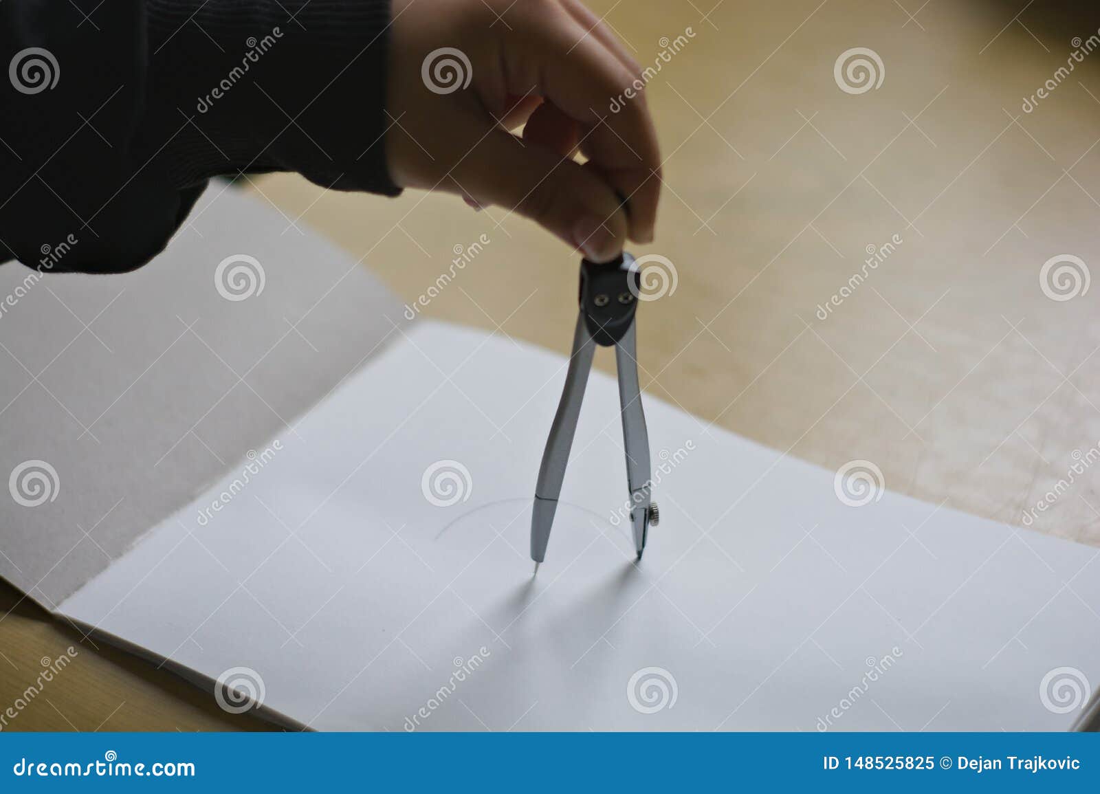 Drawing Circle on the Paper with Divider Stock Image - Image of metal ...