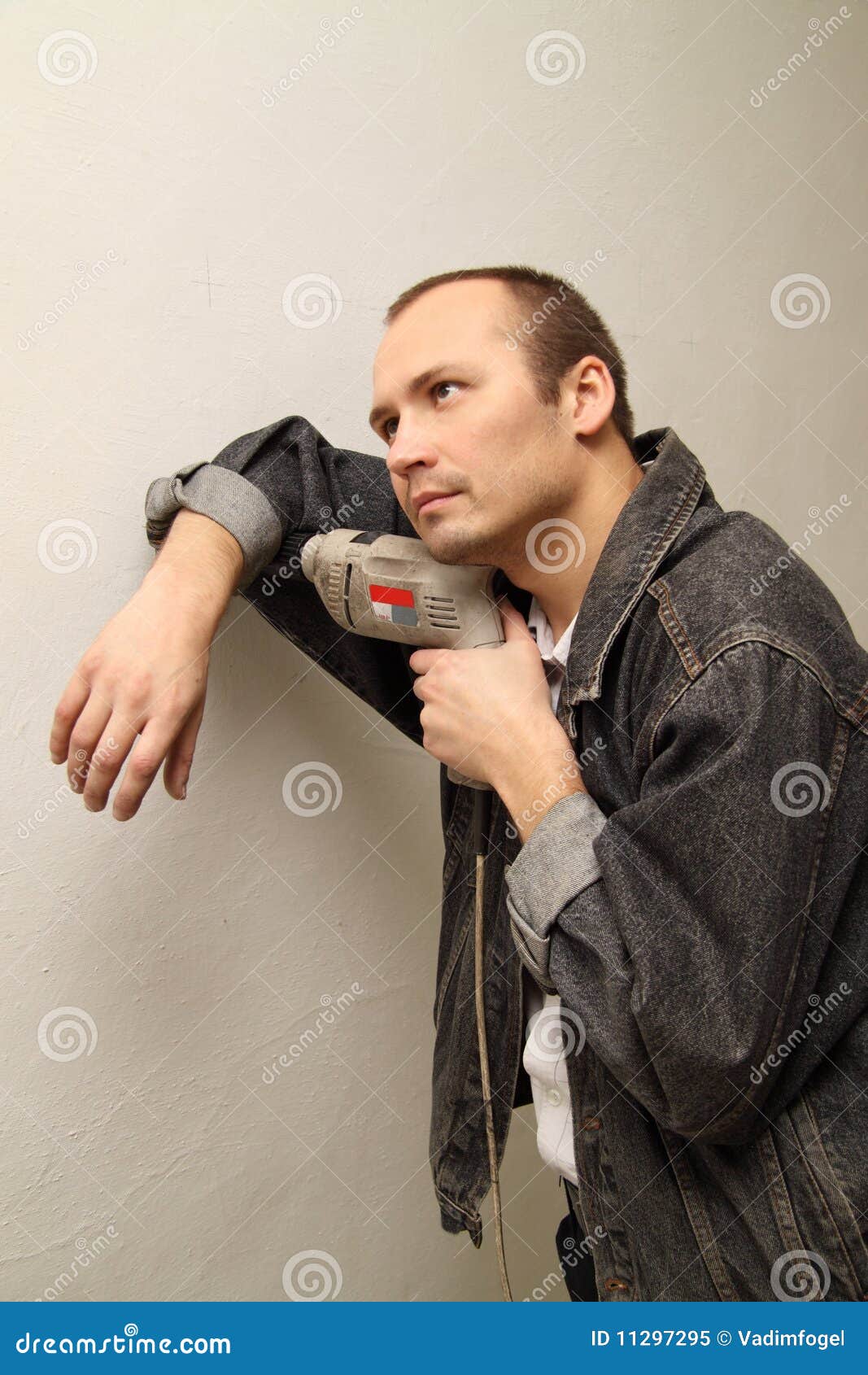 Using drill. Make repairs stock image. Image of clothing - 11297295