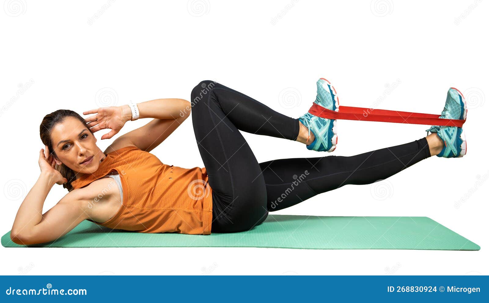 Using Elastic Band for Strength Training. Isolated Background Stock ...