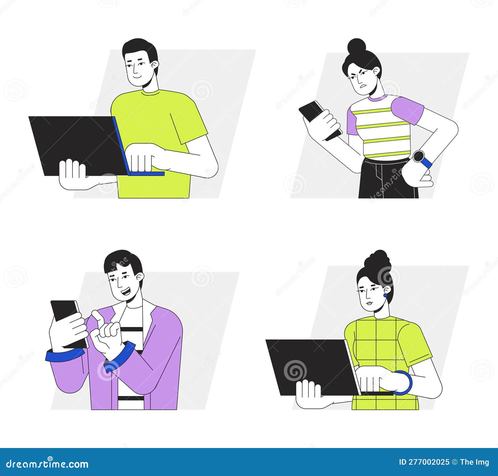 Using Electronic Gadgets Flat Line Vector Spot Illustration Set Stock ...