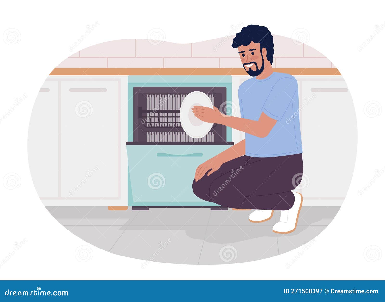 Using Energy Efficient Dishwasher 2D Vector Isolated Spot Illustration ...