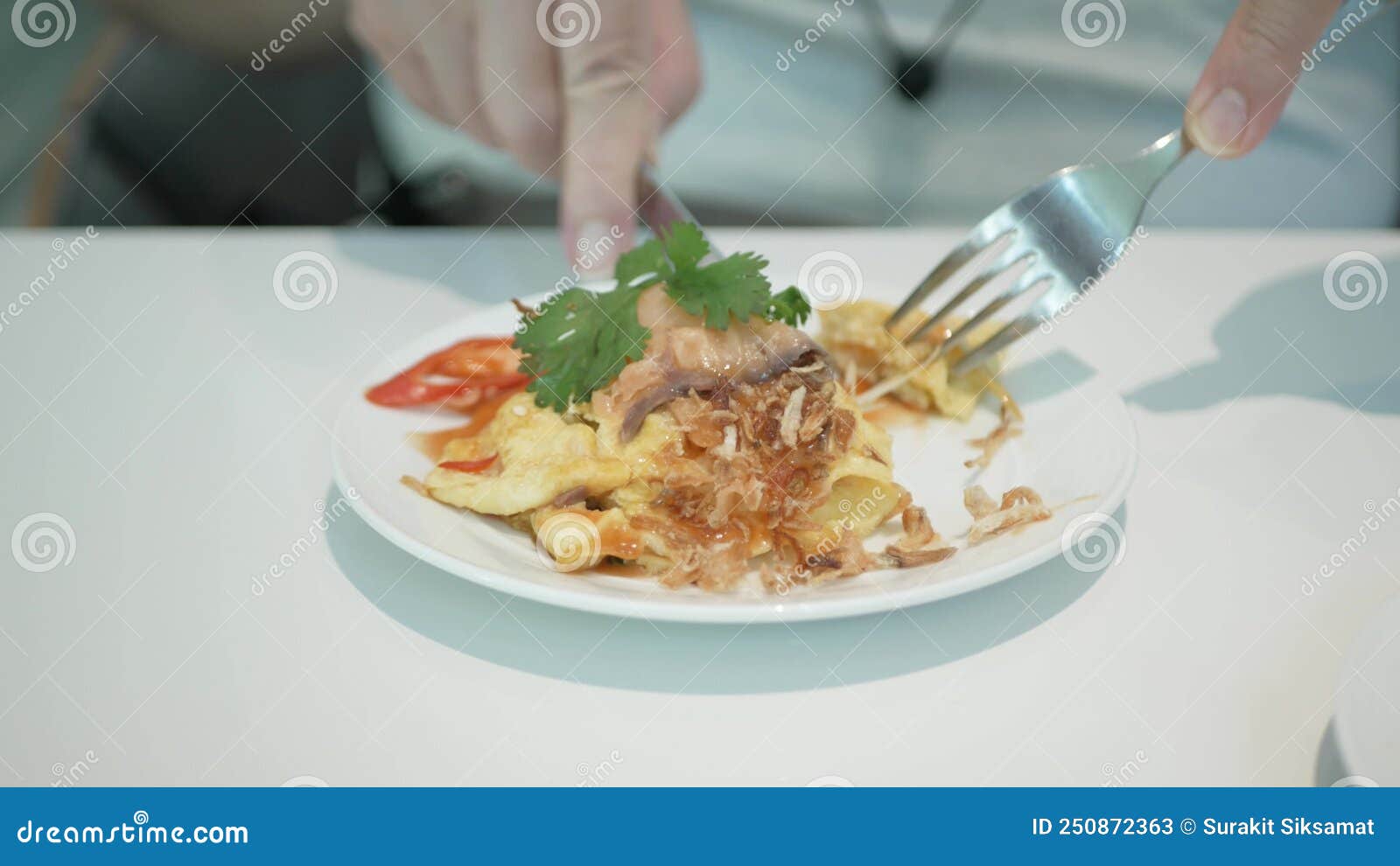 Using Fork and Knife Eat Thai Style Omelet Stock Video - Video of food ...