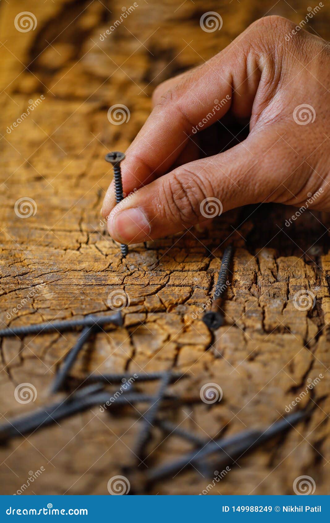 Using Hammer and Nail on Wood Stock Image - Image of rusty, build ...